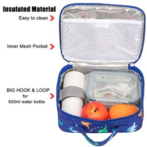 JinBeryl Insulated Lunch Box Bag for Kids Boys, Size for Preschool, Kindergarten, or Travel, Dinosaur Blue