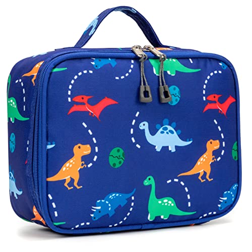 JinBeryl Insulated Lunch Box Bag for Kids Boys, Size for Preschool, Kindergarten, or Travel, Dinosaur Blue