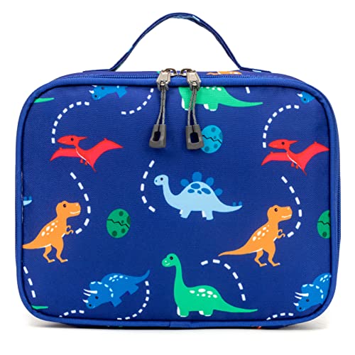 JinBeryl Insulated Lunch Box Bag for Kids Boys, Size for Preschool, Kindergarten, or Travel, Dinosaur Blue