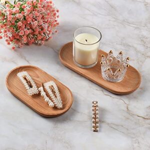 Eiyye Mini Serving Tray Small Wooden Plate Oval Wood Tray, Set of 2 Wooden Snack Tray Dessert Tableware Decorative Tray for Jewellery Key Coin