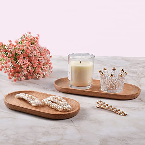 Eiyye Mini Serving Tray Small Wooden Plate Oval Wood Tray, Set of 2 Wooden Snack Tray Dessert Tableware Decorative Tray for Jewellery Key Coin