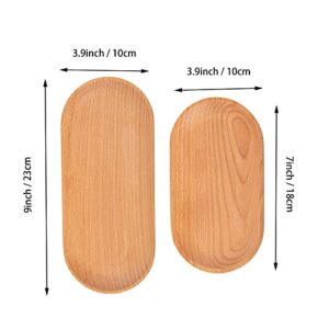 Eiyye Mini Serving Tray Small Wooden Plate Oval Wood Tray, Set of 2 Wooden Snack Tray Dessert Tableware Decorative Tray for Jewellery Key Coin