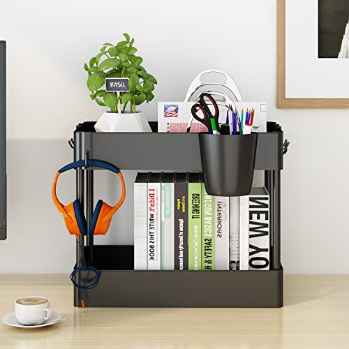 AIYAKA Under Sink Organizer, 2 Tier Storage Rack, Under Cabinet Organizer Baskets With 6 Hooks And 1 Cup For Bathroom Kitchen Pantry Bedroom, Black