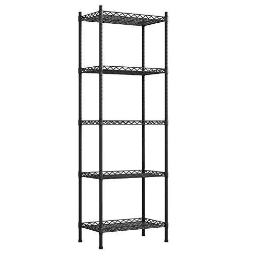 5-Shelf Adjustable Shelves Metal Storage Rack Adjustable Metal Storage Shelving Heavy Duty Storage Shelving (Black)