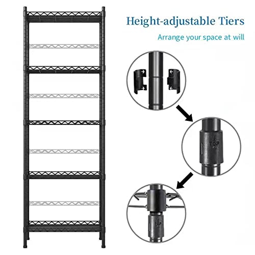 5-Shelf Adjustable Shelves Metal Storage Rack Adjustable Metal Storage Shelving Heavy Duty Storage Shelving (Black)