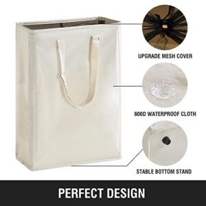 Slim Laundry Hamper with Adjustable Long Handles, 45L Small Laundry Baskets with Mesh Top, Narrow Dirty Clothes Hamper for Bedroom, Closet, and Bathroom - Beige