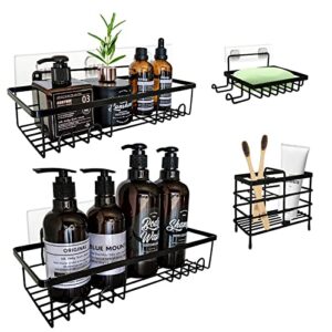 viloth shower caddy shelf organizer, 2 pack bathroom basket shelves, adhesive no drilling wall mount shower storage accessories (black specular)