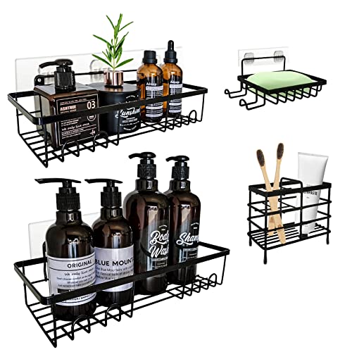 Viloth Shower Caddy Shelf Organizer, 2 Pack Bathroom Basket Shelves, Adhesive No Drilling Wall Mount Shower Storage Accessories (Black Specular)