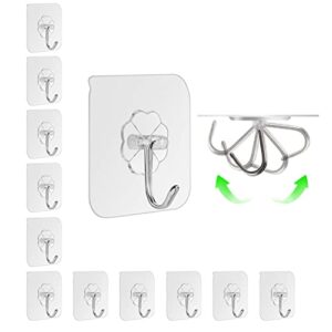 bieoffei wall hooks - 12 packs adhesive hooks heavy duty 33lb (max), reusable bathroom hooks, waterproof and oilproof seamless strong hooks for kitchen bathroom home and office