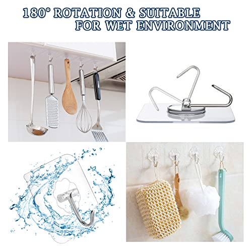 BIEOFFEI Wall Hooks - 12 Packs Adhesive Hooks Heavy Duty 33lb (Max), Reusable Bathroom Hooks, Waterproof and Oilproof Seamless Strong Hooks for Kitchen Bathroom Home and Office