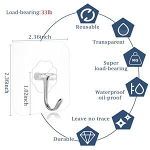 BIEOFFEI Wall Hooks - 12 Packs Adhesive Hooks Heavy Duty 33lb (Max), Reusable Bathroom Hooks, Waterproof and Oilproof Seamless Strong Hooks for Kitchen Bathroom Home and Office