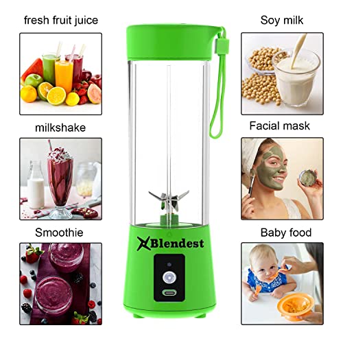 Blendest Portable Blender, USB Travel Juice Cup Personal Travel Blender Baby Food Mixing Machine with Updated 6 Blades with Powerful Motor Speed 18,000 rpm Rechargeable Battery,13.5 OZ (400ml) Green