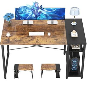 ecoprsio computer desk, 47 inch small desk for small space, modern study writing desk with storage shelves, reversible pc table for home office, gaming room, bedroom, workstation, rustic and black