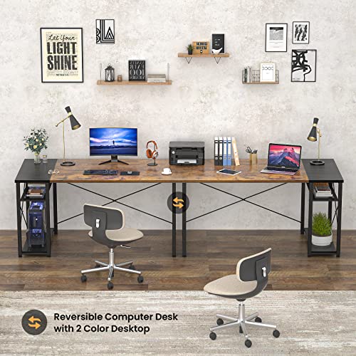 Ecoprsio Computer Desk, 47 Inch Small Desk for Small Space, Modern Study Writing Desk with Storage Shelves, Reversible PC Table for Home Office, Gaming Room, Bedroom, Workstation, Rustic and Black