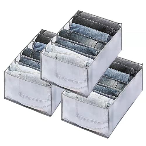 Vertrauen 3PCS Clothes Organizer, Foldable Closet Organizer, 7 Grids Drawer Dividers Storage Basket for T Shirt, Pants, Underwear, Panties, Socks