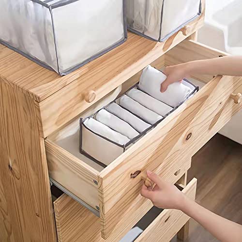 Vertrauen 3PCS Clothes Organizer, Foldable Closet Organizer, 7 Grids Drawer Dividers Storage Basket for T Shirt, Pants, Underwear, Panties, Socks