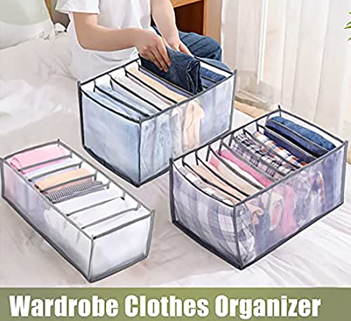 Vertrauen 3PCS Clothes Organizer, Foldable Closet Organizer, 7 Grids Drawer Dividers Storage Basket for T Shirt, Pants, Underwear, Panties, Socks