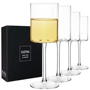 red or white wine square glasses with stem set of 4-14oz crystal unique modern design - large long stem wine glass hand made 100% lead-free glass - entertaining drinkware