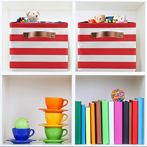 AHOMY Storage Basket Red and White Striped Cube Storage Bins Organizer Bag with Handles 1-Pack