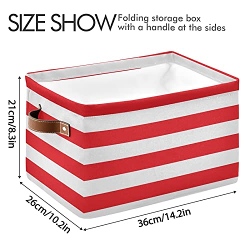 AHOMY Storage Basket Red and White Striped Cube Storage Bins Organizer Bag with Handles 1-Pack