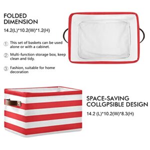 AHOMY Storage Basket Red and White Striped Cube Storage Bins Organizer Bag with Handles 1-Pack