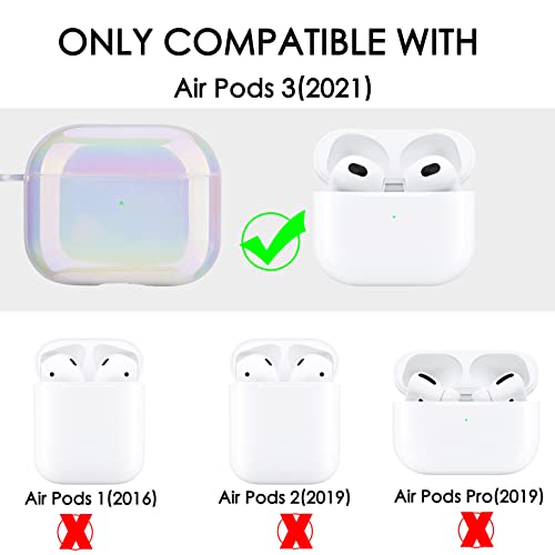 OLEBAND Airpods 3rd Generation Case with Keychain(Not for Airpods Pro),Clear Laser Colorful Hard Cover,for Apple Air pods 3 Gen Case,Gift for Women and Girls,White