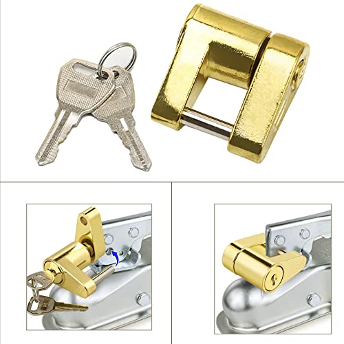 ADP Trailer Lock Dia 1/4 Inch, Coupler Lock 3/4 Inch Span Trailer Hitch Lock with Keys Trailer Coupler Lock for Tow Boat RV Truck Car's Coupler (1 Pack, Brass)