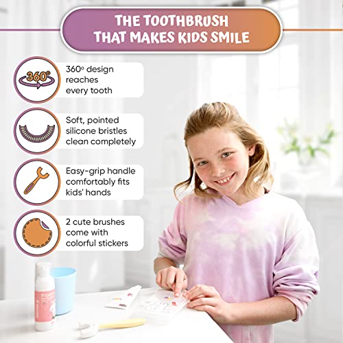 U Shaped Toothbrush Kids 6-12 Years Old- Two Premium Soft Toothbrushes Come with Travel Case & - Sensory Toothbrush - Rounded Toothbrush Kids Size Head Makes Brushing Fun & Easy - 1 Purple, 1 Yellow