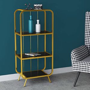 saygoer gold bookshelf modern bookcase affordable luxury stand shelf small storage shelf 4 tier standing shelves display rack metal shelves for home office gold black 21.7" d x 13.8" w x 47.2" h