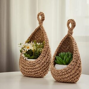 Teardrop Hanging Baskets , Onion Basket Coat Bohemian Storage Fruit Wall Hooks for Kitchen Wall Home Restaurant Garlic Vegetable Wall Planters, 3 Sizes (Linen)