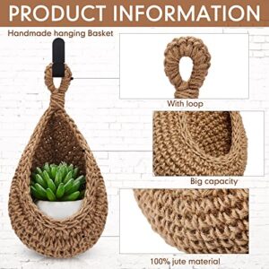 Teardrop Hanging Baskets , Onion Basket Coat Bohemian Storage Fruit Wall Hooks for Kitchen Wall Home Restaurant Garlic Vegetable Wall Planters, 3 Sizes (Linen)