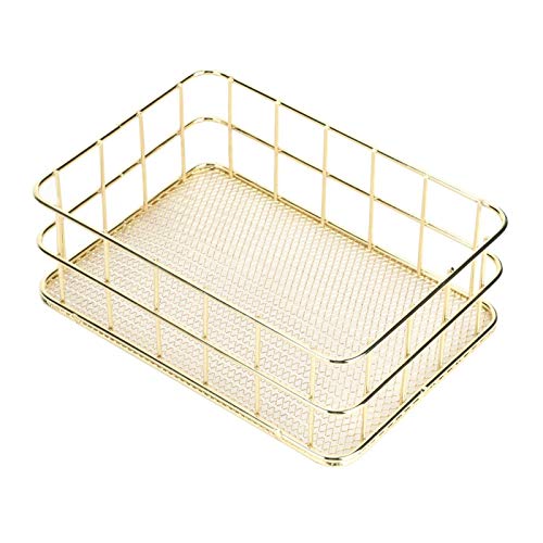 Desktop Metal Storage Basket, Gold Grid Storage Tray Net Basket Storage Bins Fruit Basket Home Decoration Ornaments(S)