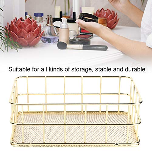 Desktop Metal Storage Basket, Gold Grid Storage Tray Net Basket Storage Bins Fruit Basket Home Decoration Ornaments(S)