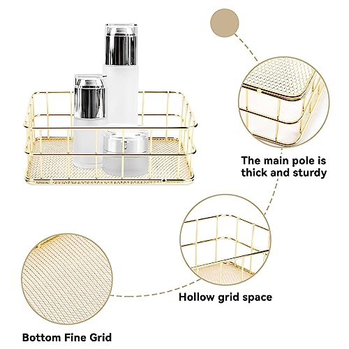 Desktop Metal Storage Basket, Gold Grid Storage Tray Net Basket Storage Bins Fruit Basket Home Decoration Ornaments(S)