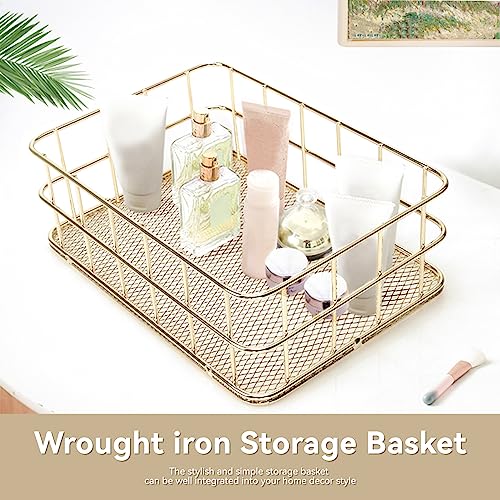 Desktop Metal Storage Basket, Gold Grid Storage Tray Net Basket Storage Bins Fruit Basket Home Decoration Ornaments(S)