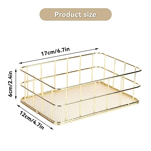 Desktop Metal Storage Basket, Gold Grid Storage Tray Net Basket Storage Bins Fruit Basket Home Decoration Ornaments(S)