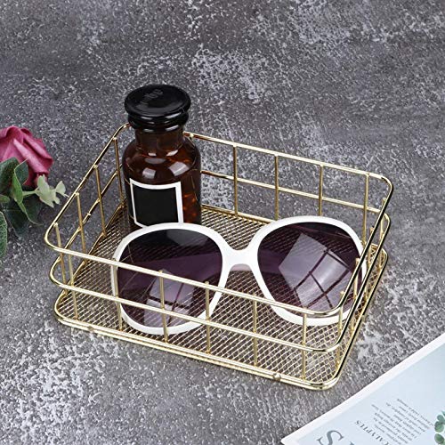 Desktop Metal Storage Basket, Gold Grid Storage Tray Net Basket Storage Bins Fruit Basket Home Decoration Ornaments(S)