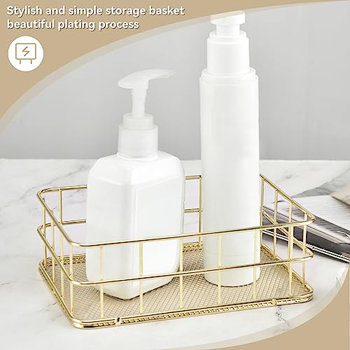 Desktop Metal Storage Basket, Gold Grid Storage Tray Net Basket Storage Bins Fruit Basket Home Decoration Ornaments(S)