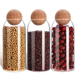 3 pcs cork glass jar glass bottle sealed jar nut storage jar coffee bean jar glass container with ball cork round glass bottles with cork glass canisters with airtight seal wooden lid (1000 ml/ 34 oz)