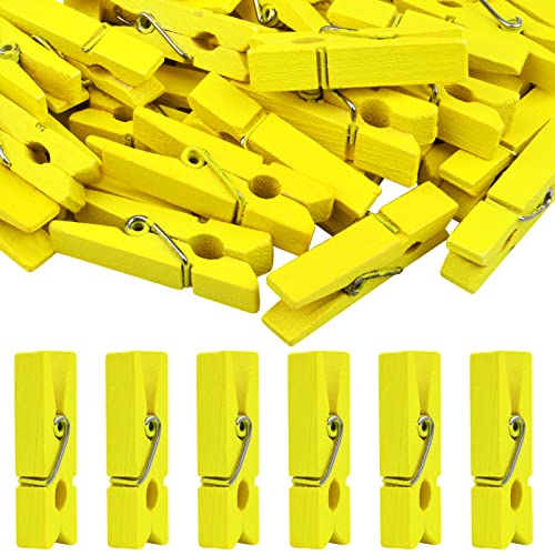 Jdesun 50pcs Photo Wood Clips Natural Wooden Mini Clothespins Paper Peg Pins Clips Laundry Pins for Hanging Clothing Pictures Home Storage Art Craft Display, Yellow