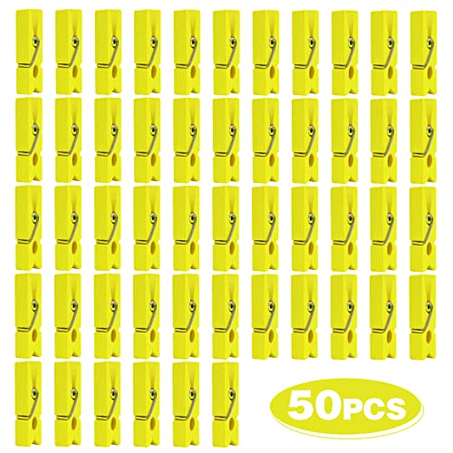 Jdesun 50pcs Photo Wood Clips Natural Wooden Mini Clothespins Paper Peg Pins Clips Laundry Pins for Hanging Clothing Pictures Home Storage Art Craft Display, Yellow