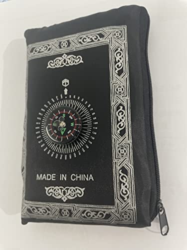 AONUOWE MuslimTravel Prayer Rug with Compass,Pocket Size Praying Mat Best Islamic Gift for Muslim (Black)