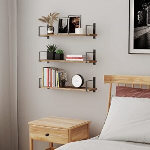 Wallniture Toledo Wood Floating Shelves for Wall Storage, Floating Bookshelf Set of 3, 24"x6" Rustic Wall Shelves for Living Room, Bedroom, Kitchen, Bathroom Storage, Burned Finish