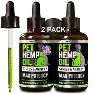 (2 pack) hemp oil for dogs and cats - helps pets with anxiety, pain, stress, sleep, arthritis, seizures relief - cat anxiety relief - omega 3-6-9 - pet hemp oil drops treats - hip and joint support