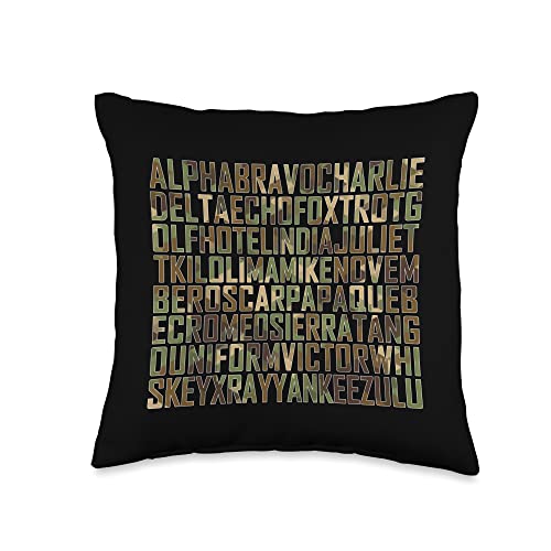 Alpha Bravo Charly Nato Alphabet Military Design Alpha Bravo Phonetic NATO Alphabet Military Pilot Camouflage Throw Pillow, 16x16, Multicolor