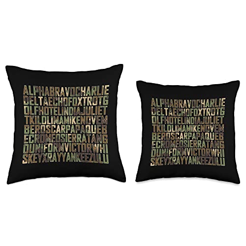 Alpha Bravo Charly Nato Alphabet Military Design Alpha Bravo Phonetic NATO Alphabet Military Pilot Camouflage Throw Pillow, 16x16, Multicolor