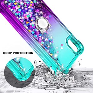 NZND Case for Alcatel TCL A3 (A509DL)/TCL A30 with Tempered Glass Screen Protector (Maximum Coverage), Ring Holder/Wrist Strap, Women Girls Kids Sparkle Glitter Liquid Cute Case -Aqua/Purple