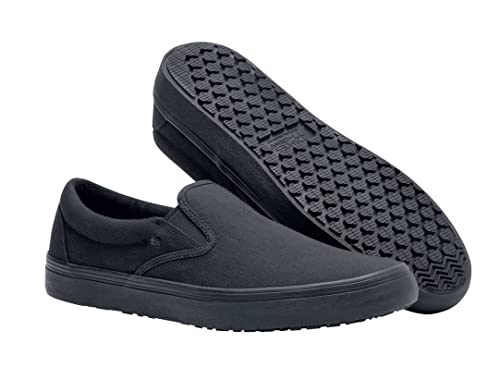 Shoes for Crews Merlin, Slip-On, Men's, Women's, Unisex, Slip Resistant Work Shoes, Black Canvas, Men's Size 6.5, Women's Size 8