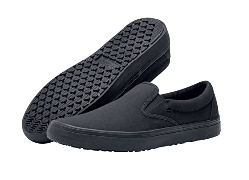 Shoes for Crews Merlin, Slip-On, Men's, Women's, Unisex, Slip Resistant Work Shoes, Black Canvas, Men's Size 6.5, Women's Size 8