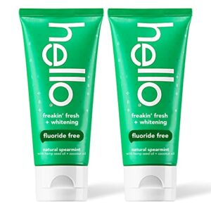 hello freakin fresh whitening toothpaste, fluoride free hemp toothpaste with farm grown mint and coconut oil, vegan, no peroxide, no fluoride, no dyes, gluten free, bpa free, 2 pack, 4 oz tubes